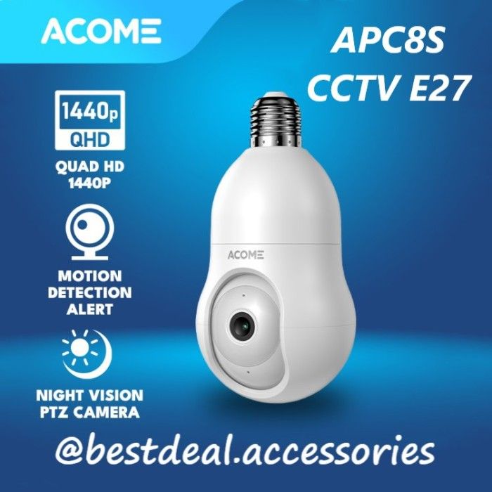 ACOME APC8S Smart IP WiFi Camera CCTV 2.5K 1440P Kamera Bohlam E27 ...