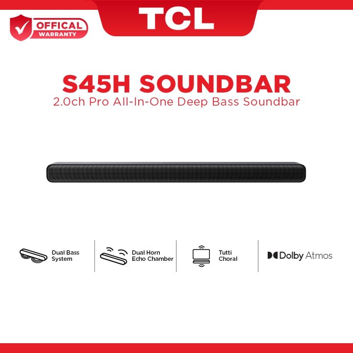 TCL Soundbar S45H Wireless Pro All-in-on-One 2.0 Channel Soundbar ...