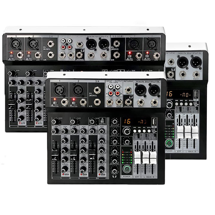 4 Channel Audio Mixer DJ Mixer Sound Board 16-Bit DSP Effect USB Audio ...