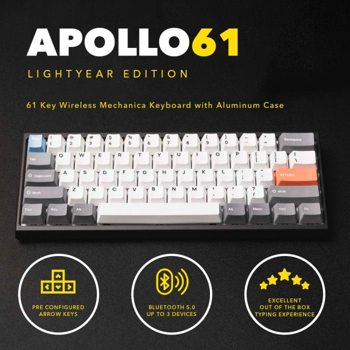 APOLLO61 Wireless Mechanical Keyboard by Press Play - Gateron Brown ...