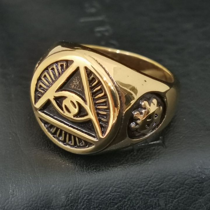 Men's Boys Biker Stainless Steel Gold Plated The All Seeing Eye ...