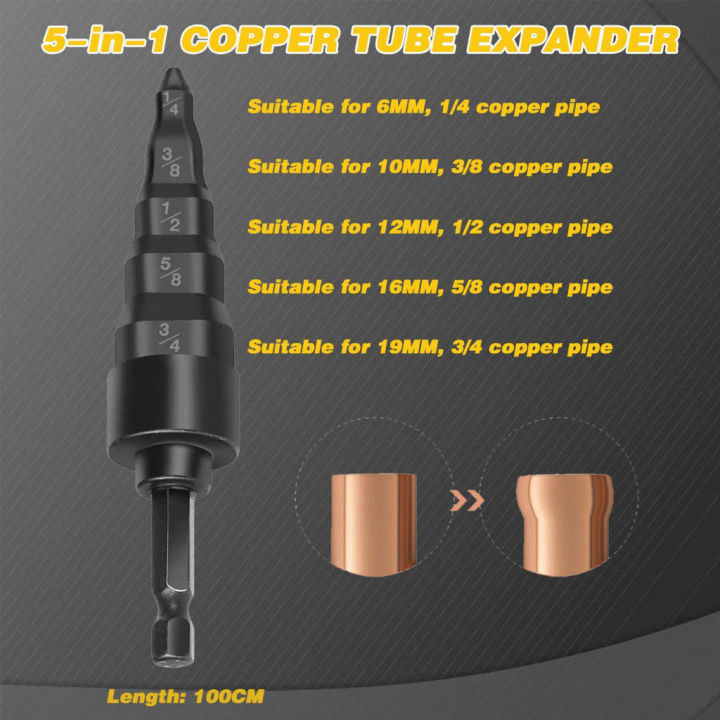 Air Conditioner Copper Pipe Expander Swaging Drill Bit Set 5 In 1 Swage ...