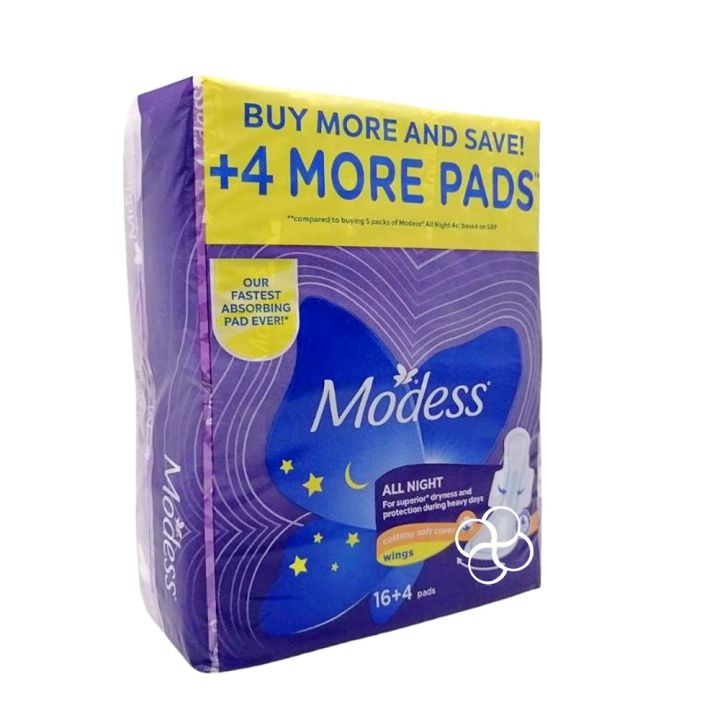 Modess All Night Extra Long with Wings Sanitary Napkin 16+4 FREE Value ...