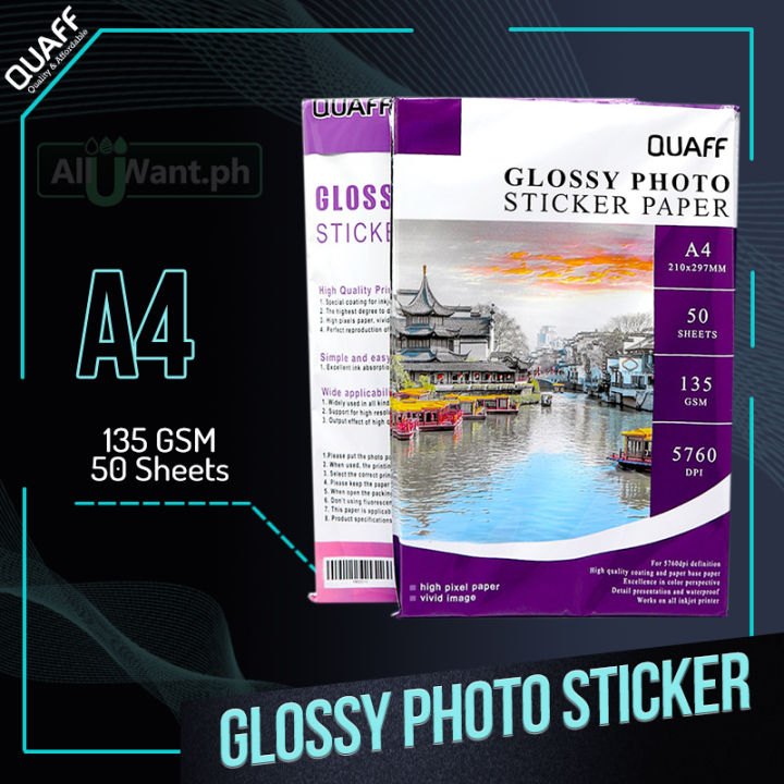 Quaff Photo Sticker A4 & 50 sheets & Glossy For inkjet printer printing ...
