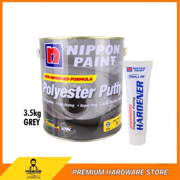 NIPPON PAINT Polyester Putty (Grey) 50:1 + Hardener Automotive Cement Putty Car Putty Filler ...