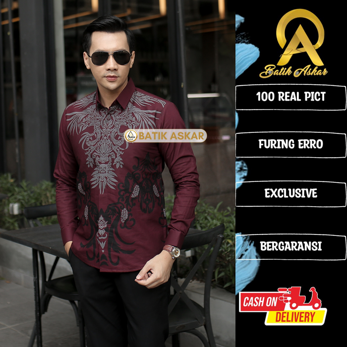 Askar Batik Baju Kemeja Batik Pria Slimfit Lengan Panjang Modern Heem ...