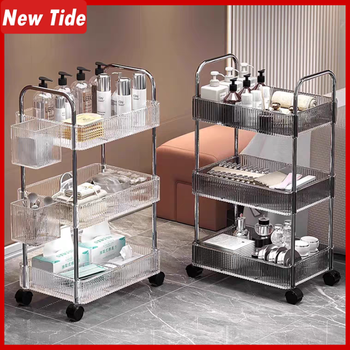 Transparent Trolley Cart Organizer Rack with Wheels Barthroom Basket ...