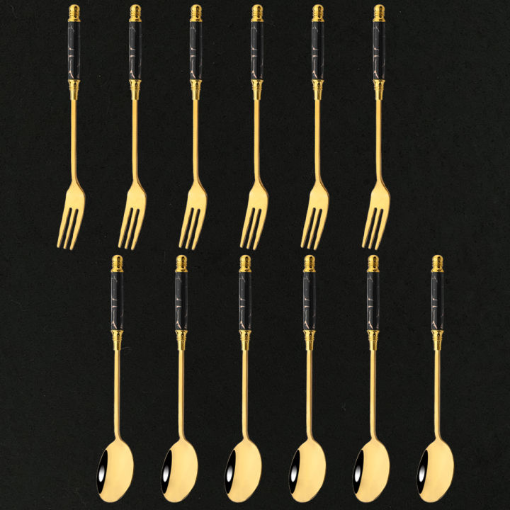 new 12Pcs Mini Fork Spoon Set For Fruit Cake Snack Stainless Steel Tea ...