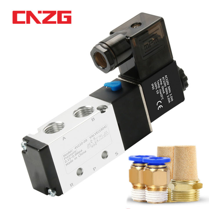 4V210-08 1/4 5 Way 2 Position Port Pneumatic Control Solenoid Air Pressure Valve DC12V DC24V ...