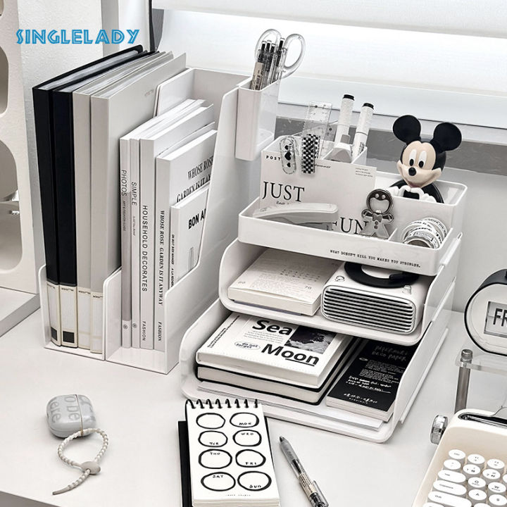 SingleLady Desktop storage box desk bookshelf plastic storage A4 file ...