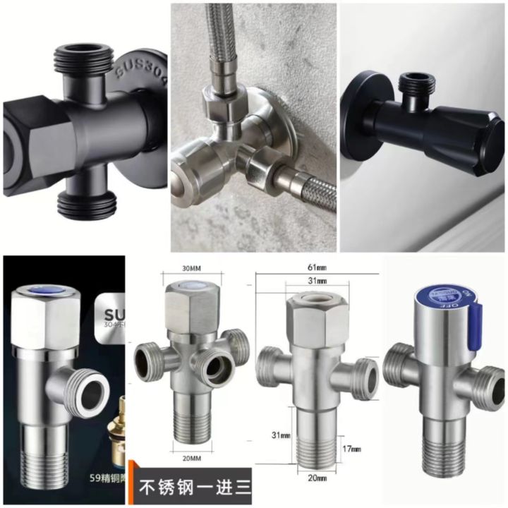 SUS 304 3-Way Angle Control Stop Valve 1/2 inch(15mm) Water Diverter ...