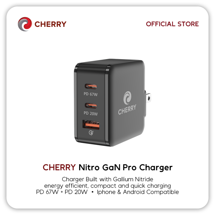 CHERRY Nitro GaN Pro Charger Max 67W Fast Charging, Multi-Port Plug ...