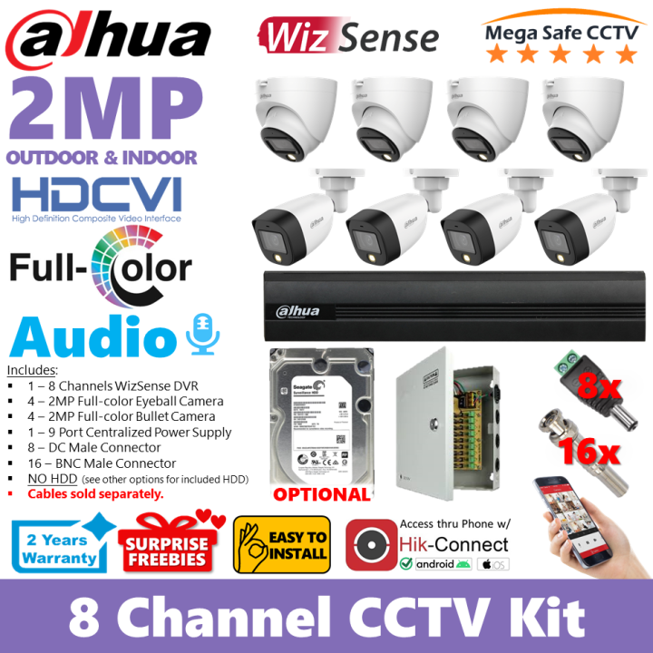 Dahua 8CH 2MP 8Cameras Audio Full-color CCTV Package Kit WizSense HDCVI ...