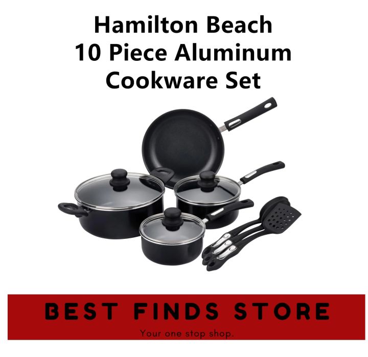 Hamilton Beach 10 Piece Non-stick Aluminum Cookware Set with Lids ...