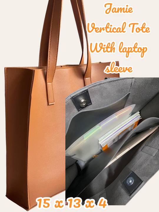 Marikina Bags Jamie Vertical Tote with Laptop Sleeve in PU Leather ...