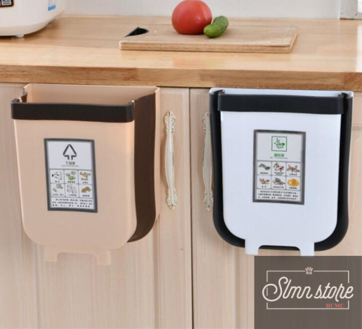 Thùng rác giỏ rác VUÔNG gấp gọn treo kẹp tủ bếp nhựa dẻo siêu bền siêu ...