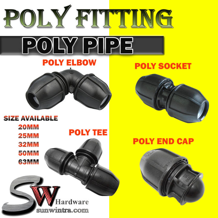 SW HARDWARE Poly Fitting Poly Pipe Connector Socket/Elbow/Tee/End Cap ...