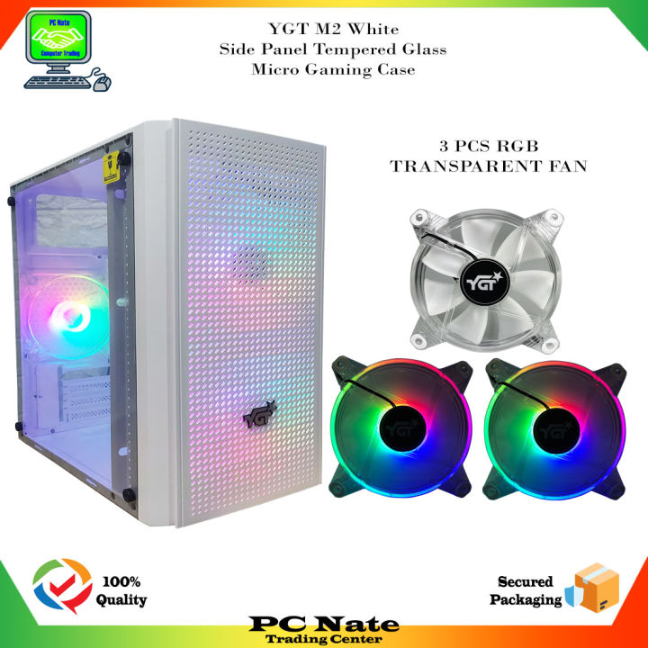 YGT M2 Gaming Case (Black & White) Tempered Glass Side Panel Micro ATX ...