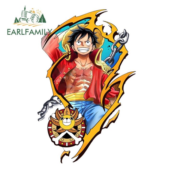 EARLFAMILY 13cm x 11.5cm for One-Piece Luffy Car Sticker Sunscreen ...