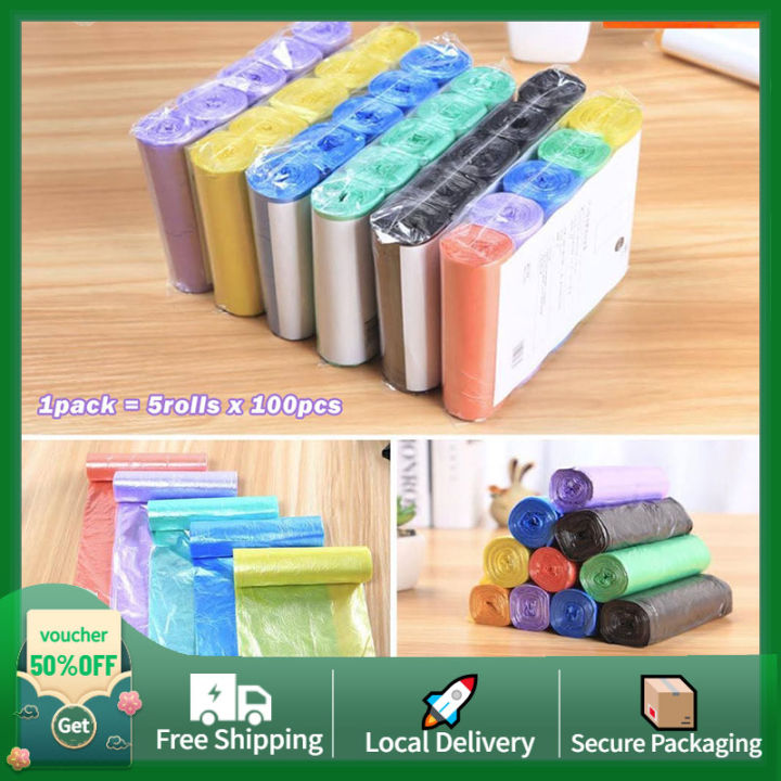 Garbage Bags 5 Roll 100pcs Disposable Rubbish Bag No Smell Heavy-Duty ...