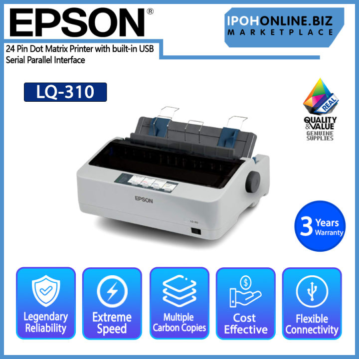 EPSON LQ310 24 Pin Dot Matrix Printer with built-in USB Serial Parallel Interface - NEW ...