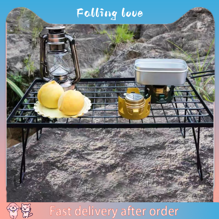 Multipurpose Camping Black Steel Table Stacking Storage Rack Foldable ...