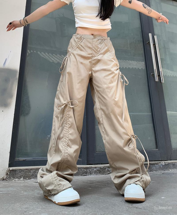 Kinwoo Drawstring Wide Leg Coquette Cargo Pants | Lazada PH