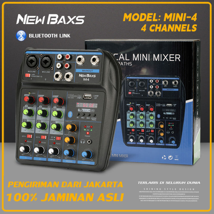 NEW BAXS Mixer Audio Profesional M4 mixer kecil 4 saluran Mendukung ...