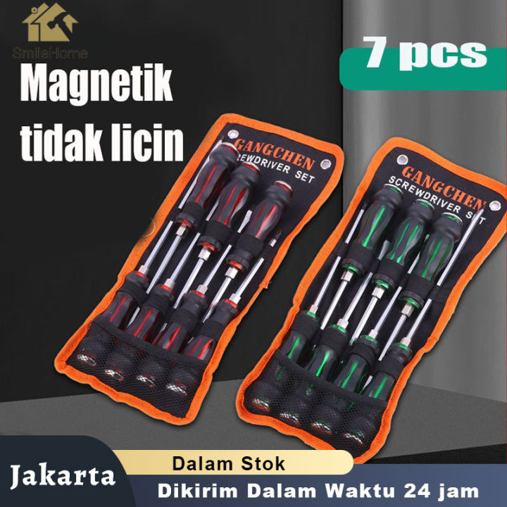 7 SET Obeng Ketok Magnet Phillips Dan Plus Obeng Tip Magnetic ...