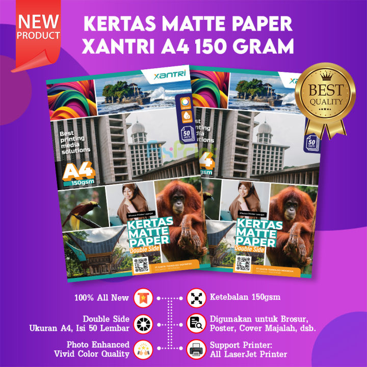 Kertas Matte Paper Double Side A4 150gsm 120gsm 50 Sheets Kertas Matte ...