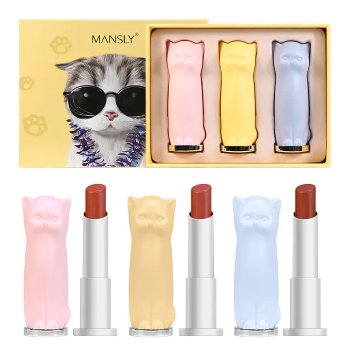 3 authentic cat lipstick set with white carrot color brick red matte ...