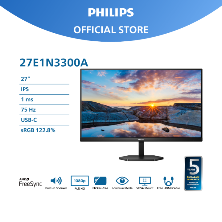 Philips 27" 27E1N3300A IPS FHD 75Hz 1ms AMD FreeSync Build-In Speaker ...