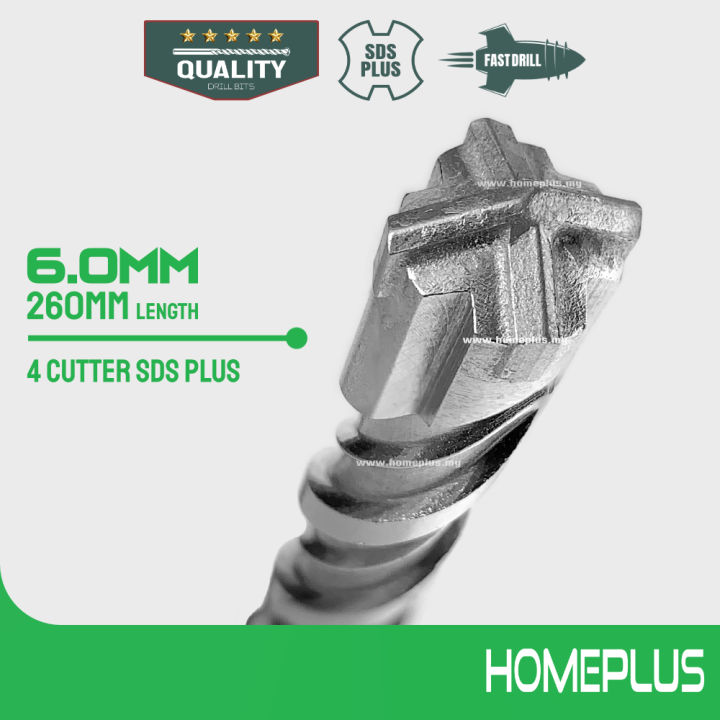 260mm 4 Cutter SDS Plus Concrete Cement Drill Bit Mata Tebuk Simen ...