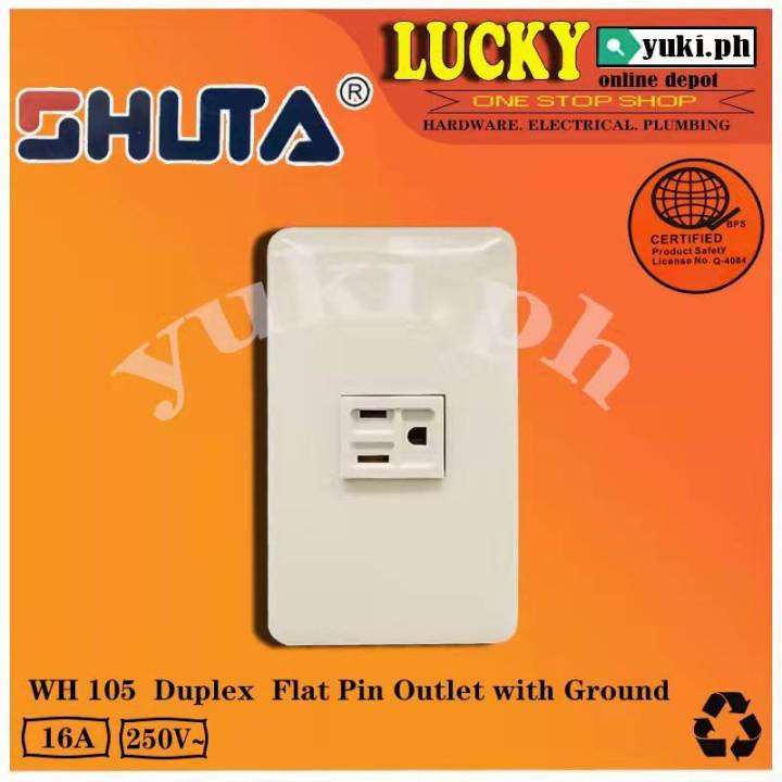 SHUTA WH105 FLAT PIN OUTLET WITH GROUND 16A 250V | Lazada PH