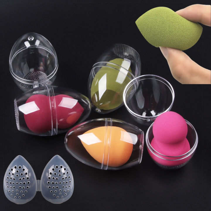 Portable PET Makeup Sponge Storage Box Plastic Egg Shaped Cosmetic Puff ...