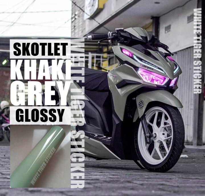 SKOTLET STIKER MOTOR KHAKI GREY SUPER GLOSY SCOTLITE KAKI GREY SUPER ...
