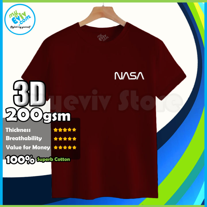 200 GSM - 3D Pocket NASA - Baju Cotton Tebal Unisex Short Sleeve Round ...
