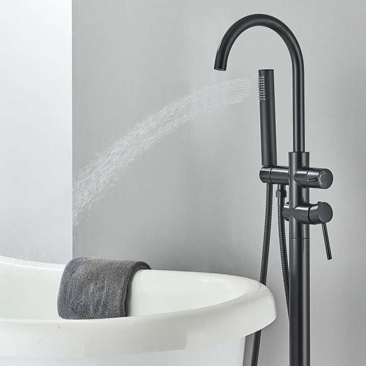 Floor Stand Bathtub Faucet Mixer Single Handle Mixer Tap Black 360 ...