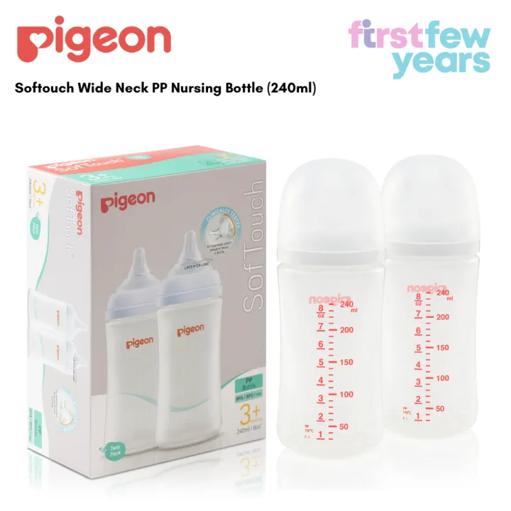 Pigeon SofTouch Peristaltic PLUS Wide Neck PP Bottle Clear 240ml [TWIN PACK] | Lazada Singapore