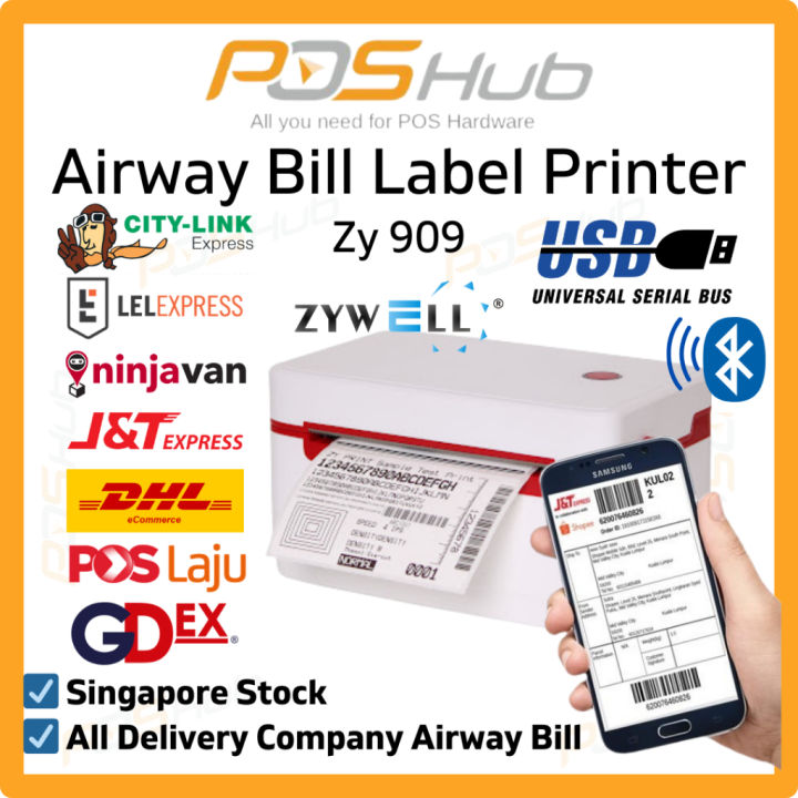Zywell ZY909 Thermal Printer Receipt A6 Waybill Barcode Shipping Label ...