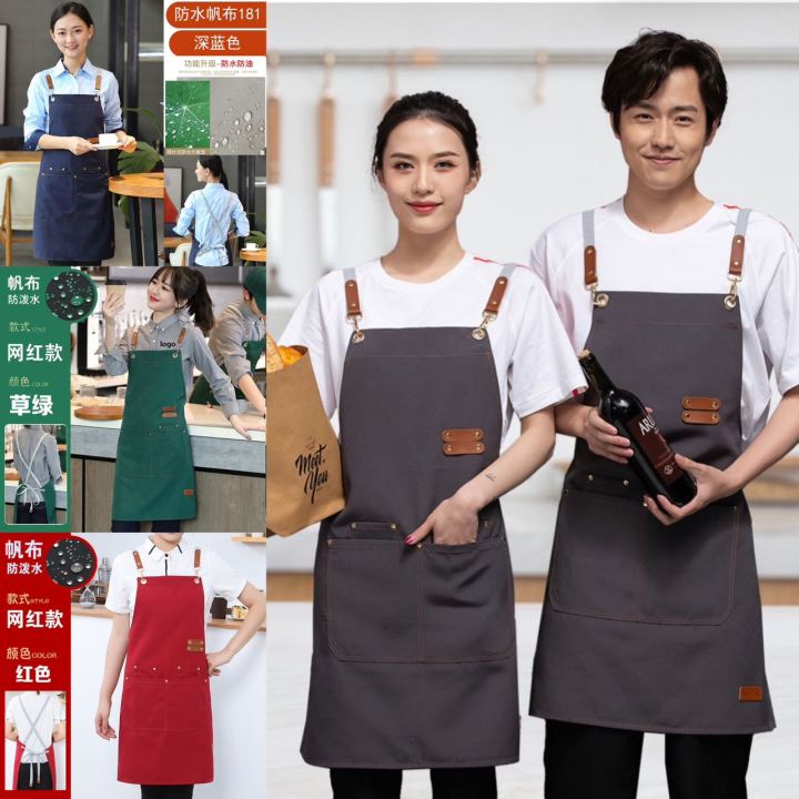 Ready Stock Premium Canvas Apron Barber Workwear Cafe Coffee Waterproof ...