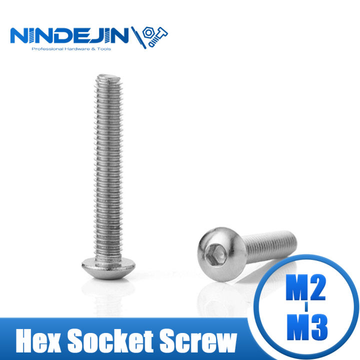 NINDEJIN 304 Stainless Steel Hexagon Hex Socket Screw Button Head Screw Bolts Round Head Screw ...