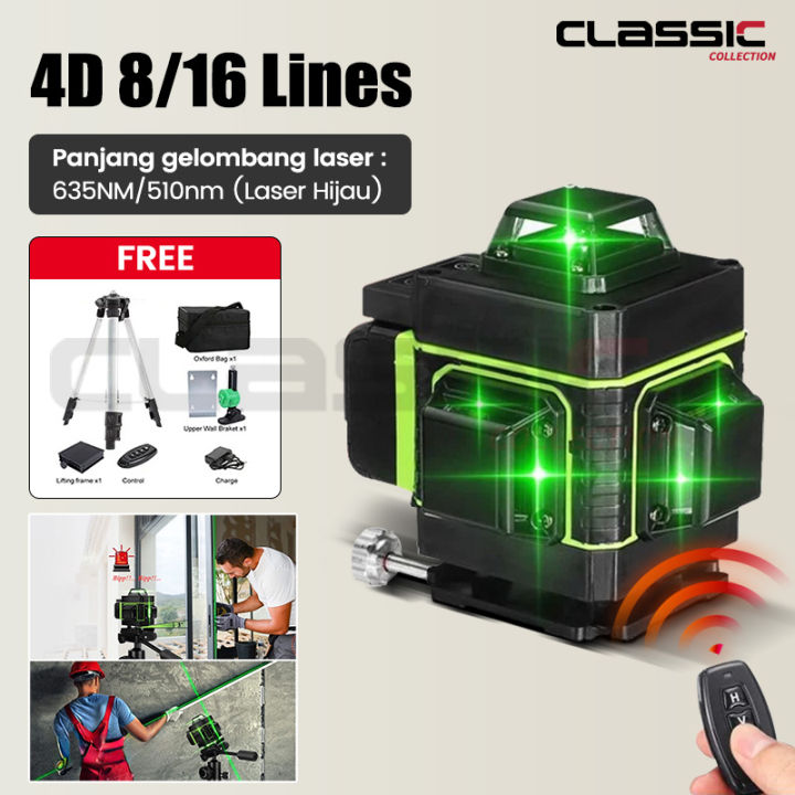 【COD】 Level 16 Lines Mesin Self Leveling Laser Sinar Hijau Dengan Remot ...