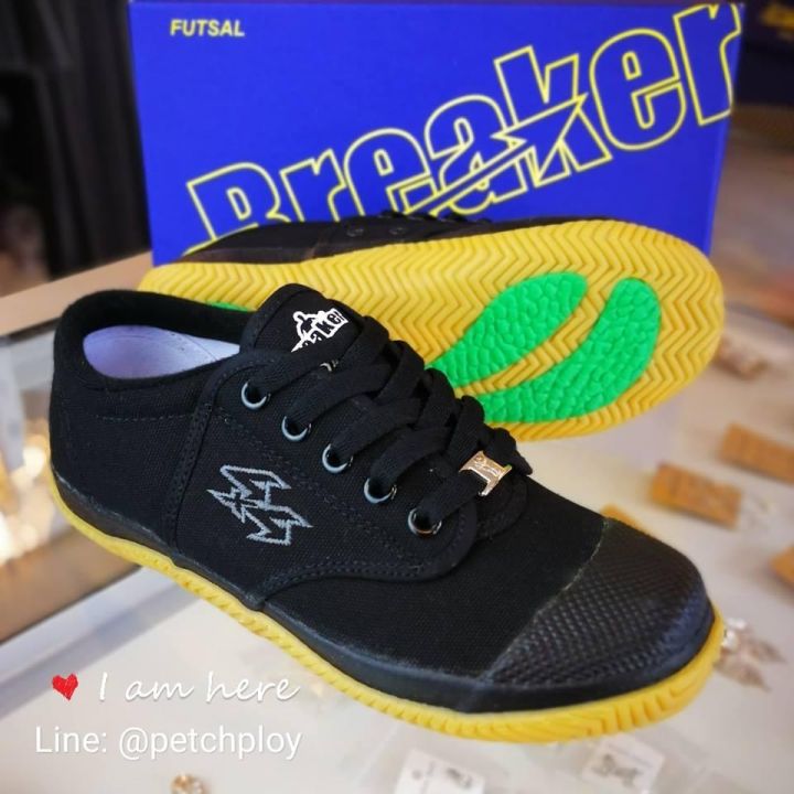 [BK4] Breaker รองเท้าผ้าใบนักเรียน ฟุตซอลเบรกเกอร์ สีดำ ผูกเชือก เบอร์ ...