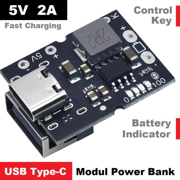 Modul Powerbank 2A Charging USB Type C Cas Baterai 18650 + Step Up 5V ...