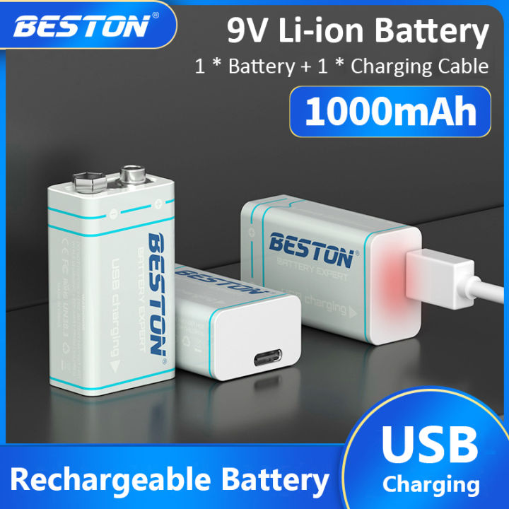 Beston 9V 1000mAh Li-ion Rechargeable Battery With Type-C Charging ...