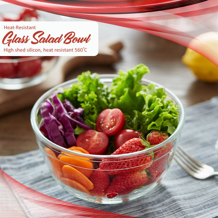 Locaupin Borosilicate Glass All Purpose Round Salad Bowl Food Container ...