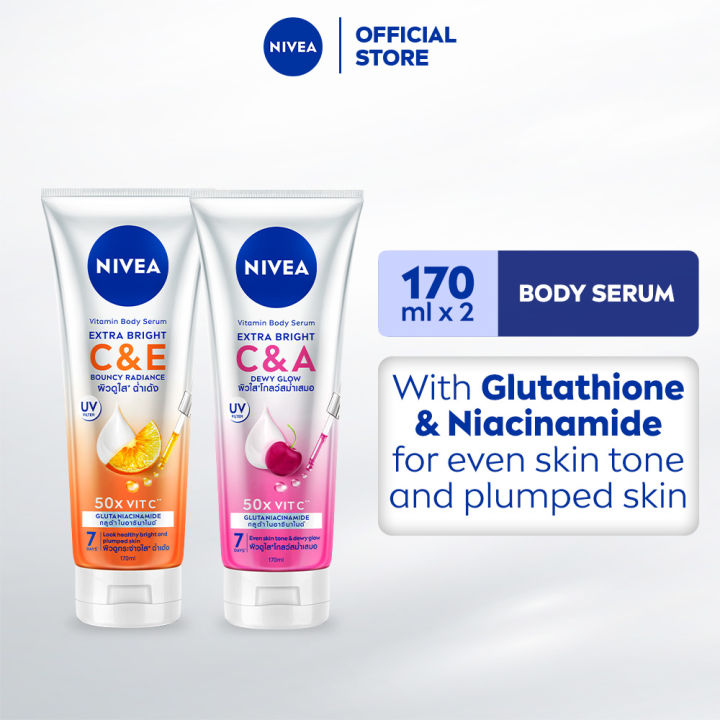 NIVEA Body Vitamin Serum Set: Extra Bright C&E 170ml + C&A 170ml Body Serum with Vitamin C ...