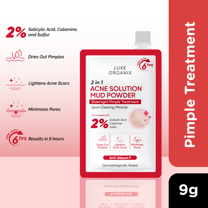 Luxe Organix 2 In 1 Acne Solution Mud Powder Overnight Pimple Treatment ...