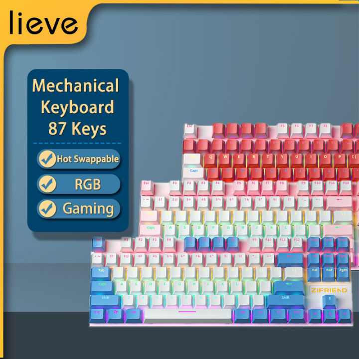 87 Keys Mechanical Keyboard RGB Hot Swappable Wired Keyboard Blue/Red ...